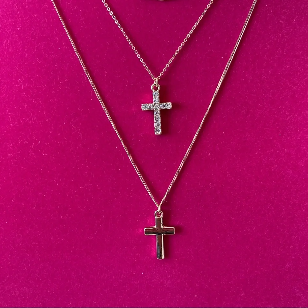 Jewelry | Three Layered Necklace With Two Cross Pendants New Without ...